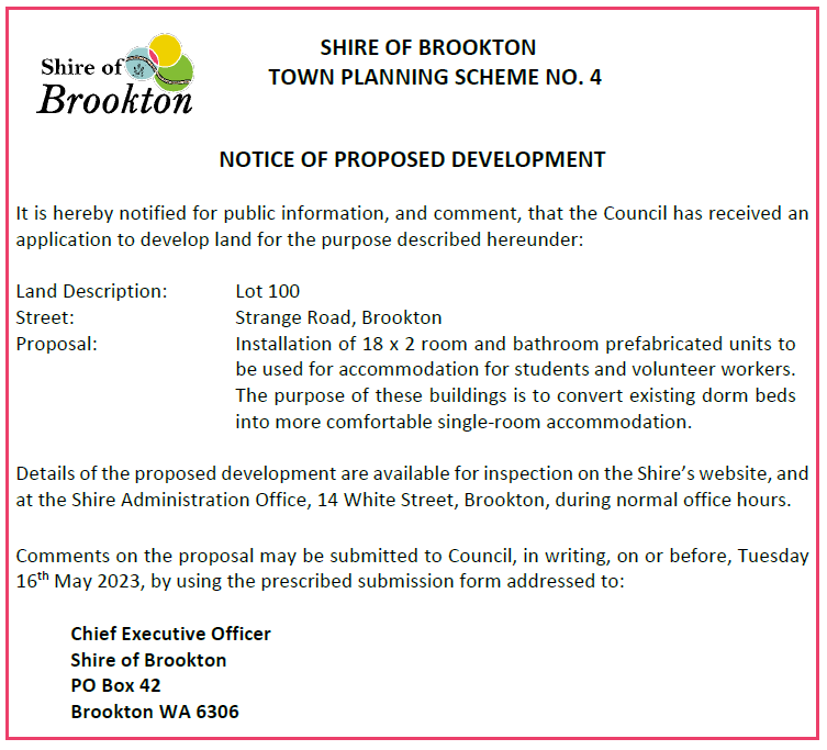 Public Comment and Community Consultation » Shire of Brookton